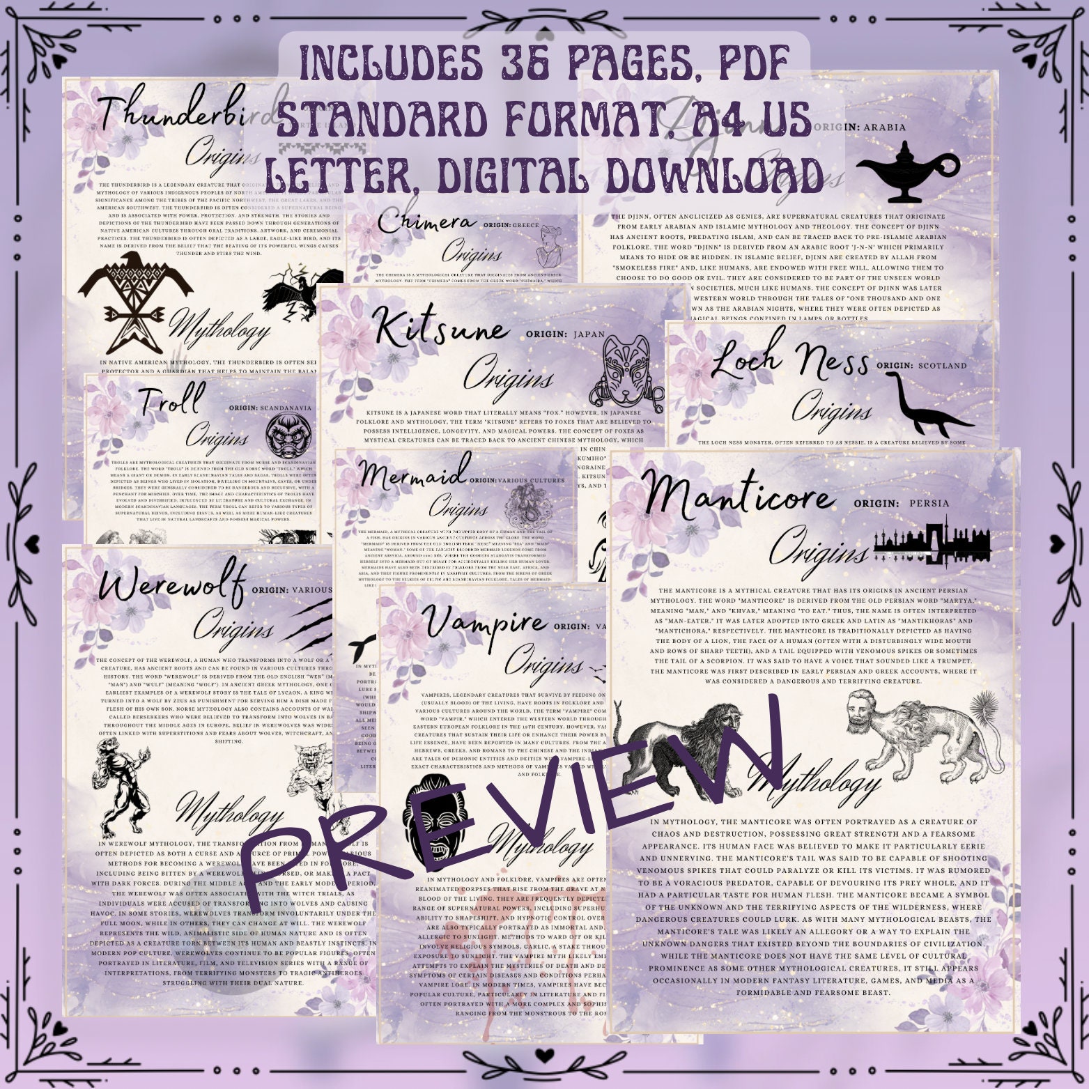 Mythical Creatures Bestiary Book of Shadows Pages Grimoire Pages - Etsy