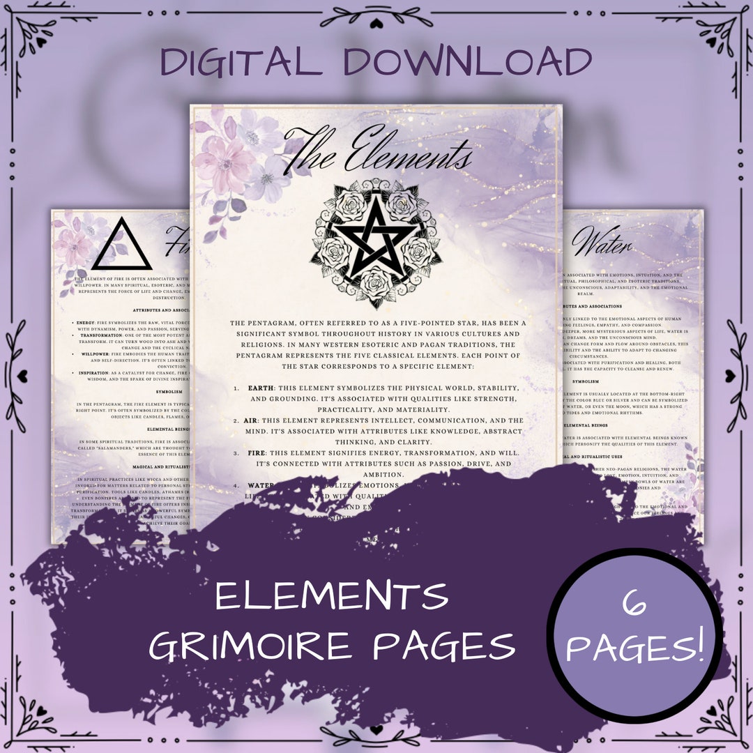 Elemental Magick Elements Correspondences Book of Shadows Pages ...