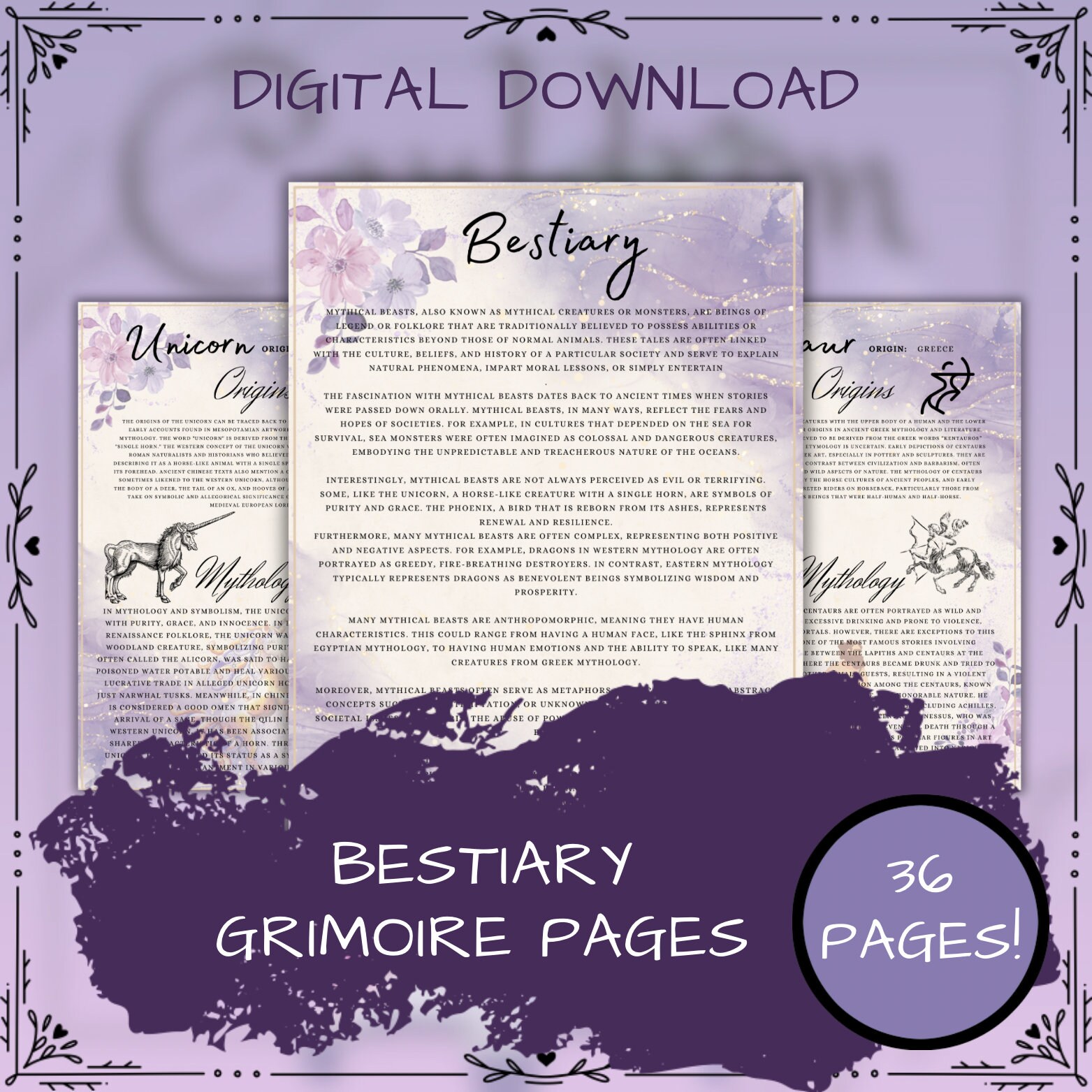 Mythical Creatures Bestiary Book of Shadows Pages Grimoire Pages - Etsy