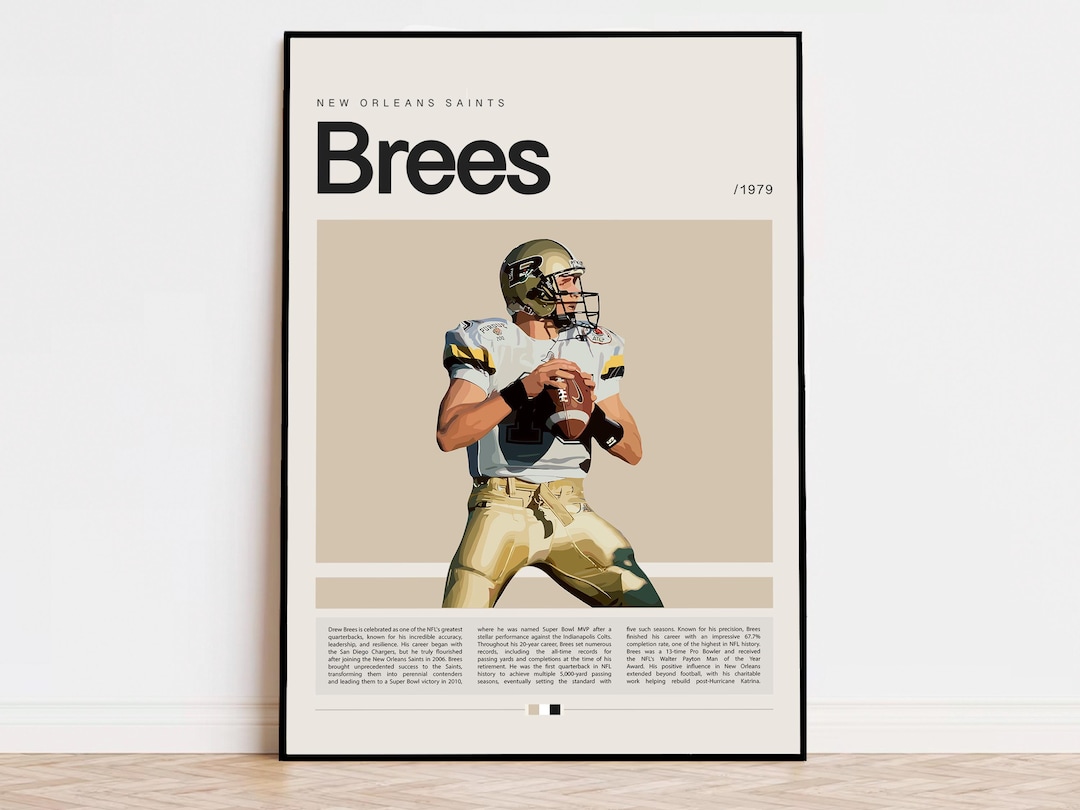 Drew Brees Poster, New Orleans Saints, NFL Poster Art Print, American ...