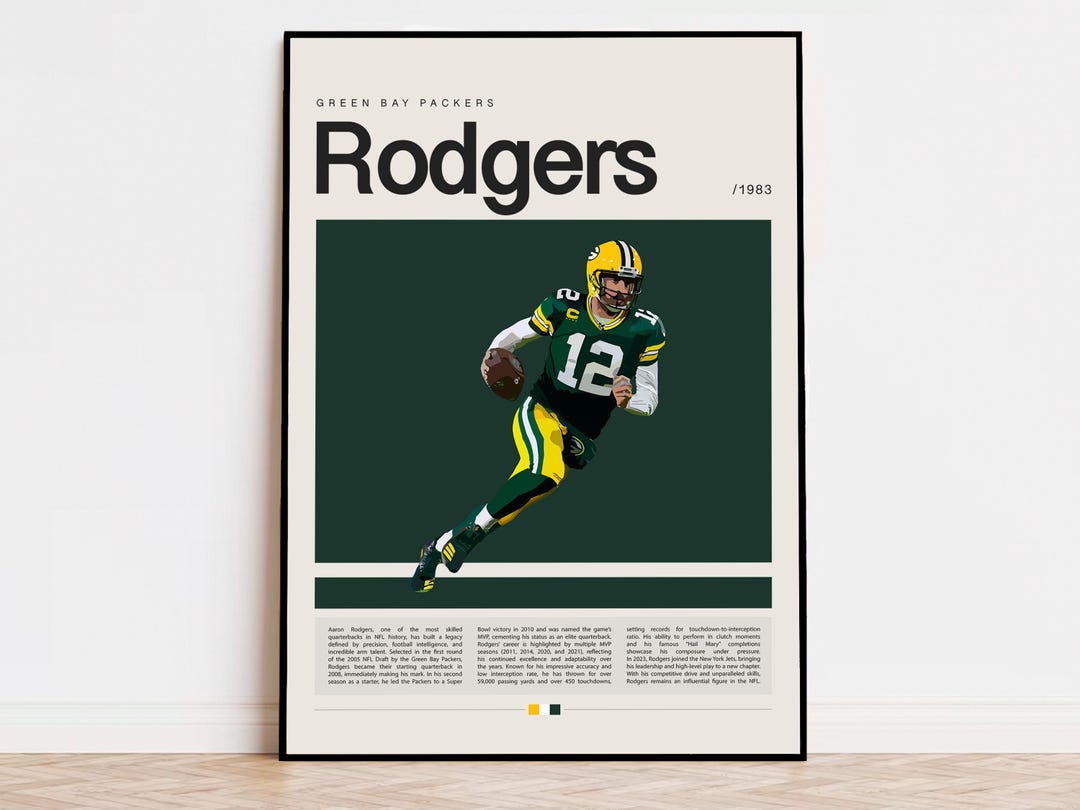 Aaron Rodgers Poster, Green Bay Packers Print, NFL Poster, Sports ...