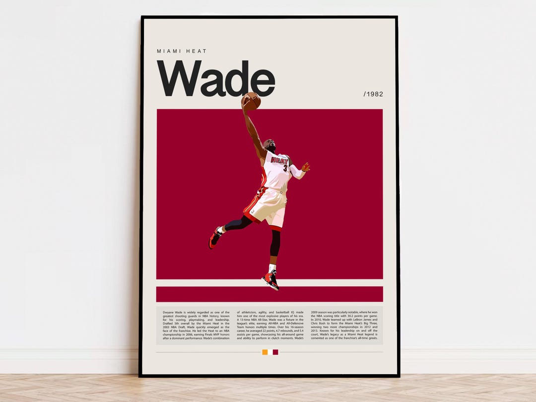 Dwyane Wade Poster, Miami Heat, NBA Poster Art Print, Basketball ...