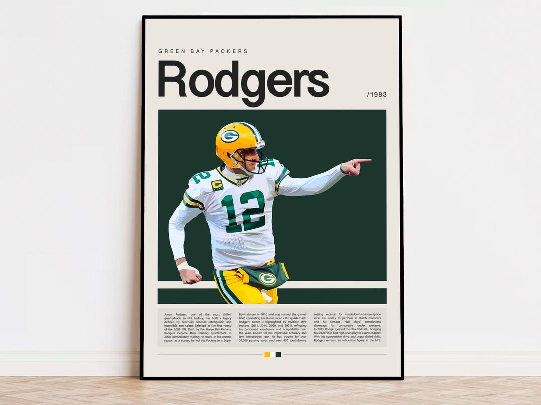 Aaron Rodgers Poster, Green Bay Packers Print, NFL Poster, Sports ...