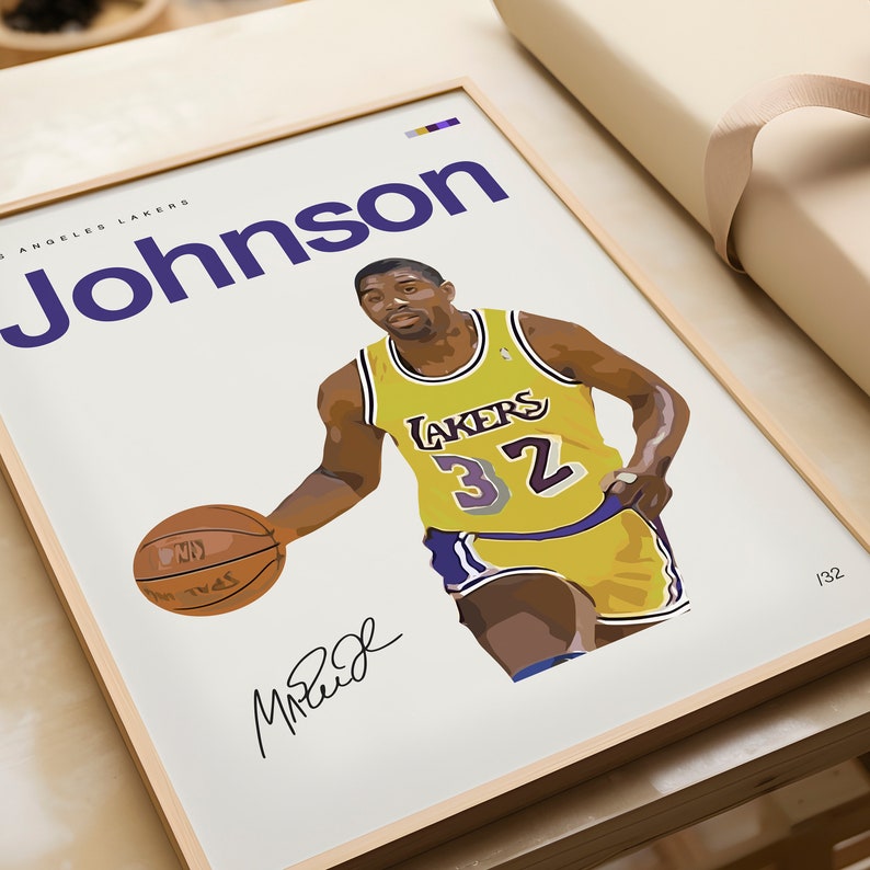 Magic Johnson Poster, LA Lakers Poster, NBA Poster, Sports Poster, Mid ...