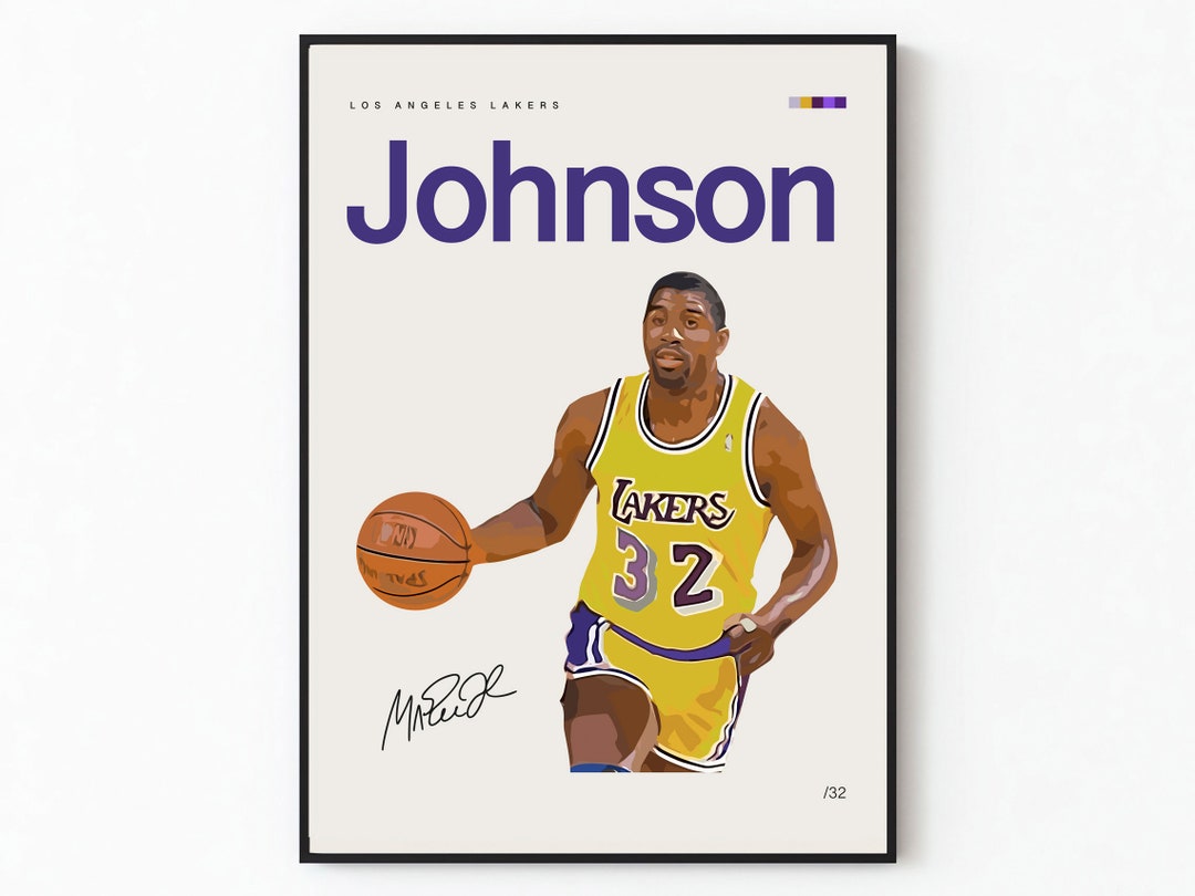 Magic Johnson Poster, LA Lakers Poster, NBA Poster, Sports Poster, Mid ...