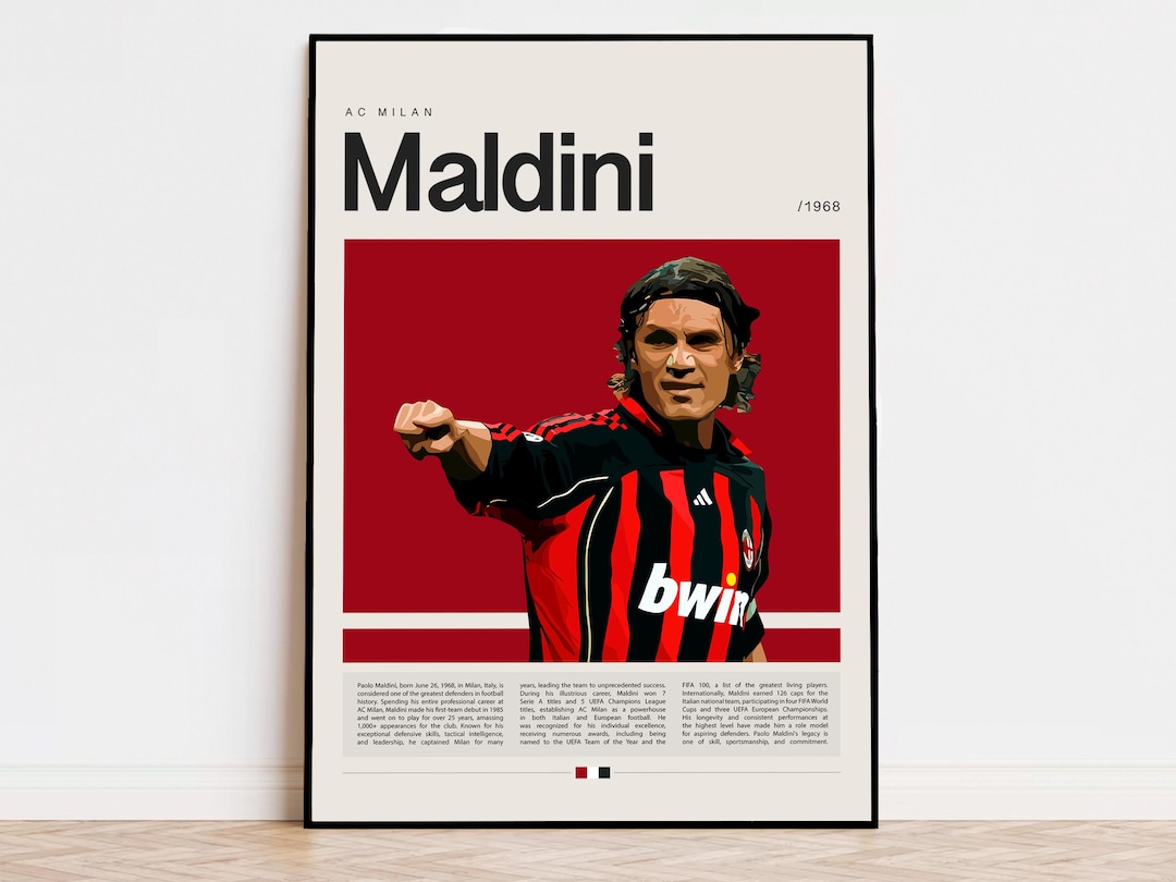 Paolo Maldini Poster, AC Milan Poster, Soccer Gifts, Sports Poster ...