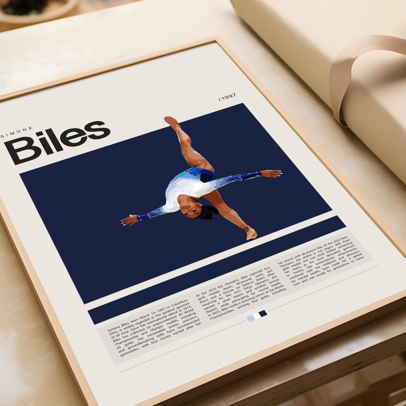 Simone Biles Poster, Gymnastics Poster Art Print, Gymnastics Fan ...