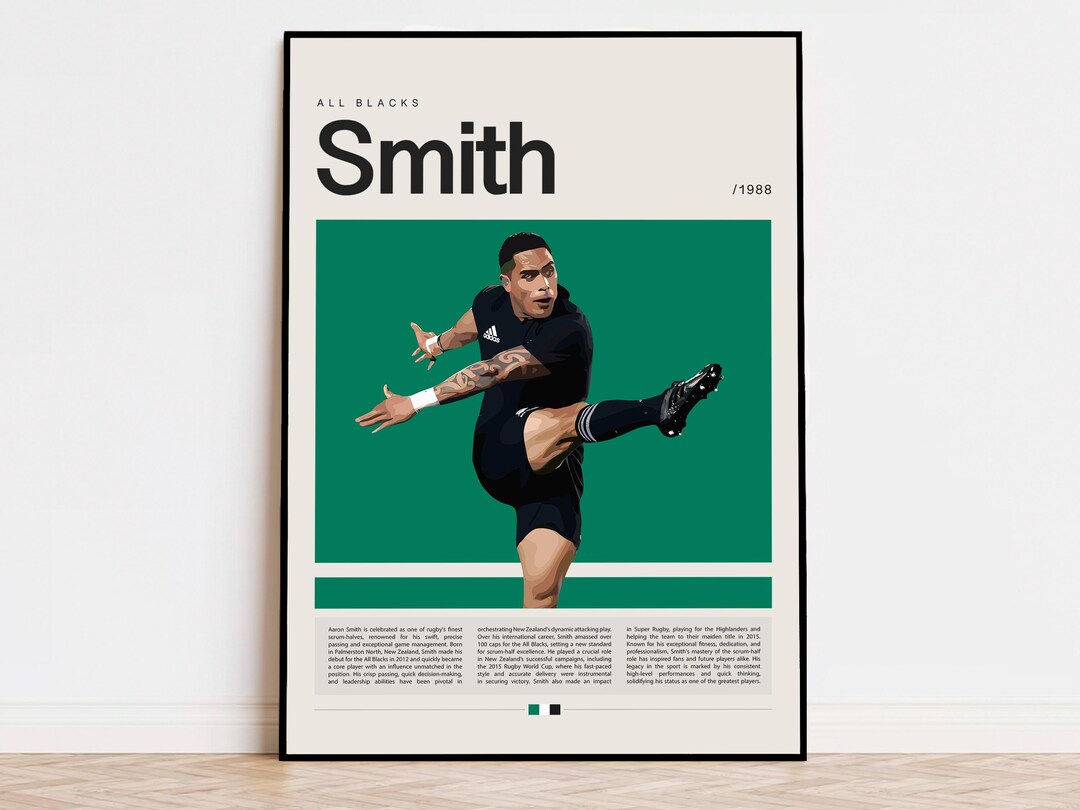 Aaron Smith Poster, New Zealand Poster, All Blacks, Rugby Poster ...