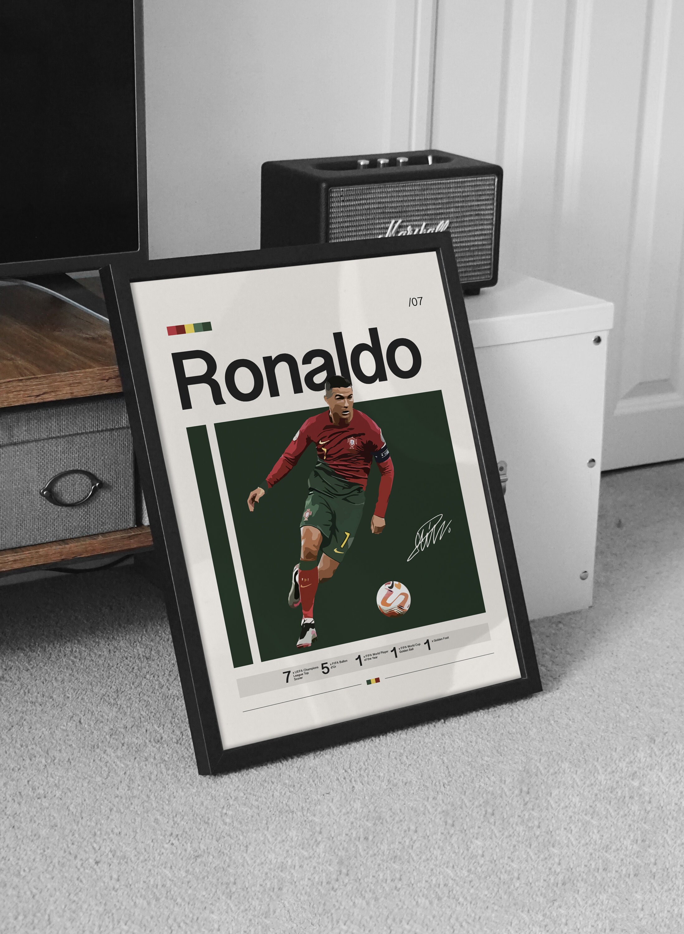 Cristiano Ronaldo Poster, Ronaldo Football Art Print, Football, Vintage ...