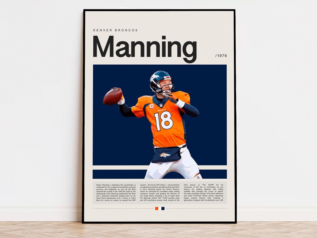 Peyton Manning, Denver Broncos, NFL Poster Art Print, American Football ...