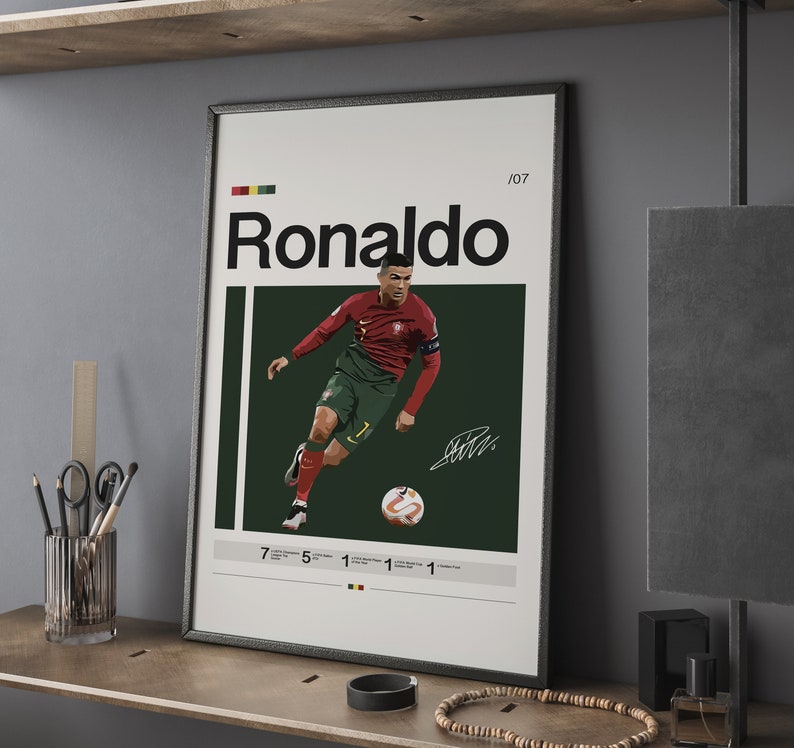 Cristiano Ronaldo Poster, Ronaldo Football Art Print, Football, Vintage ...