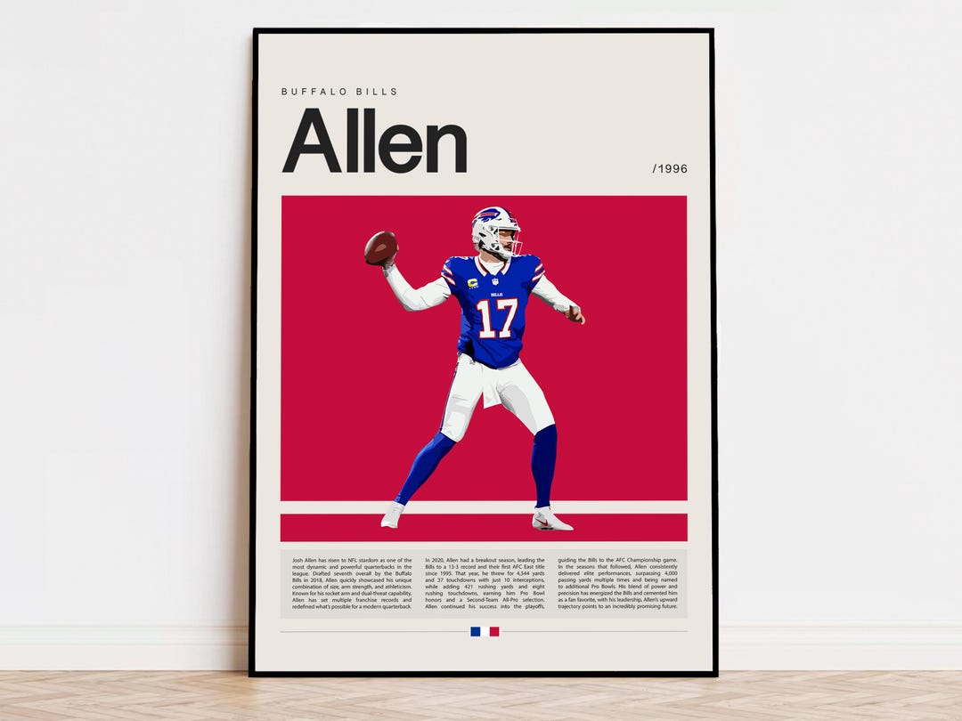 Josh Allen Poster, Buffalo Bills, NFL Poster Art Print, American ...