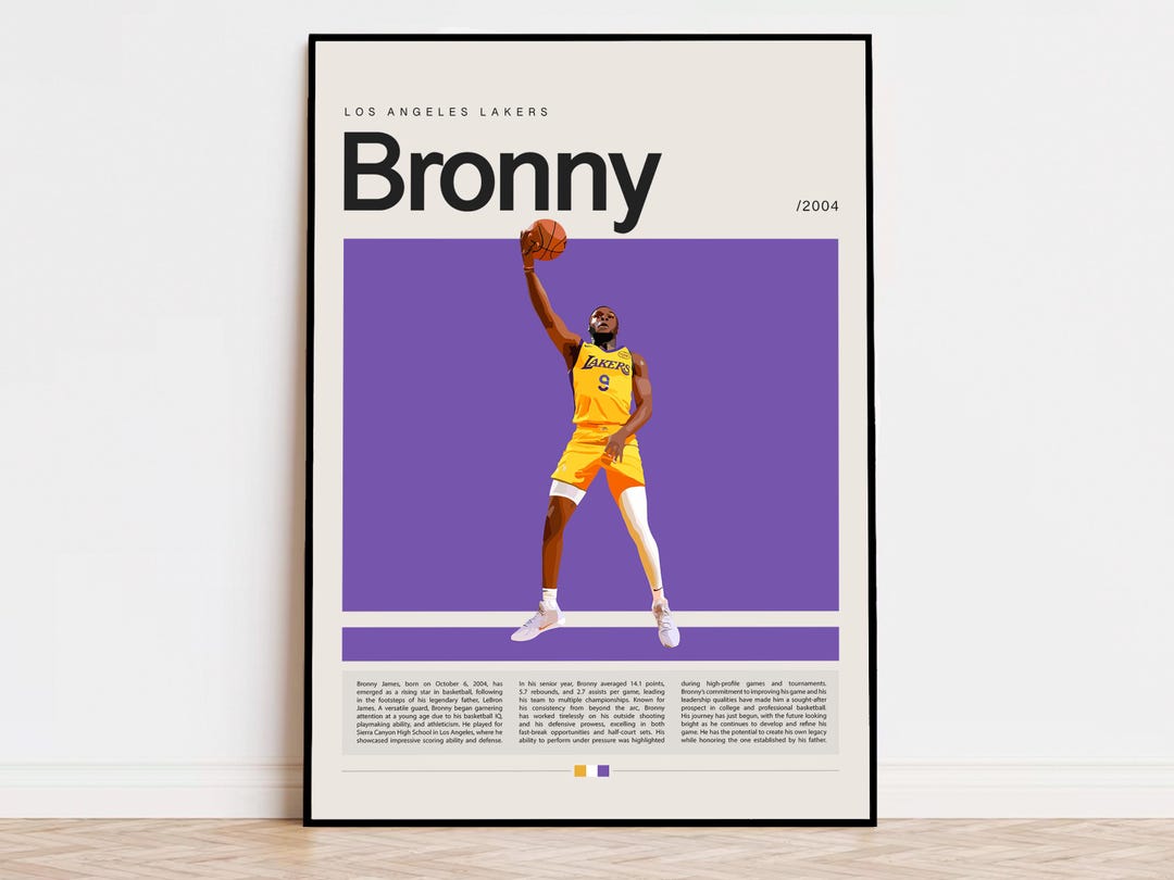 Bronny James Poster, LA Lakers, NBA Poster Art Print, Basketball ...