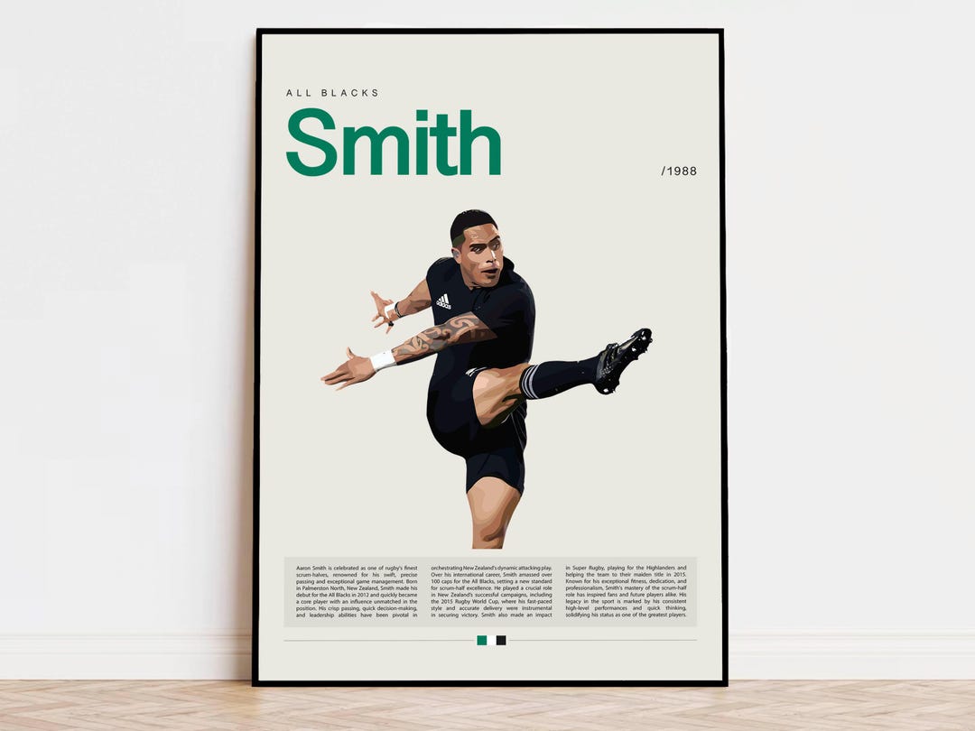 Aaron Smith Poster, New Zealand Poster, All Blacks, Rugby Poster ...