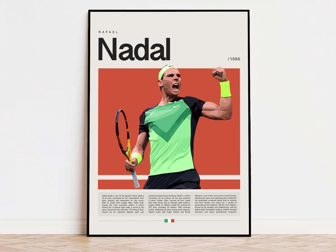 Rafael Nadal Poster, Tennis Poster Art Print, Tennis Fan, Tennis Print ...