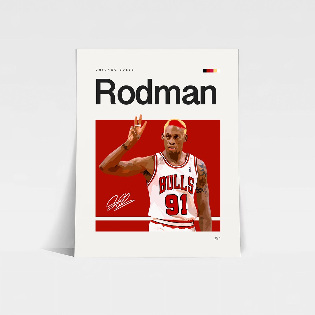 Dennis Rodman Poster, Chicago Bulls, NBA Poster Art Print, Basketball ...
