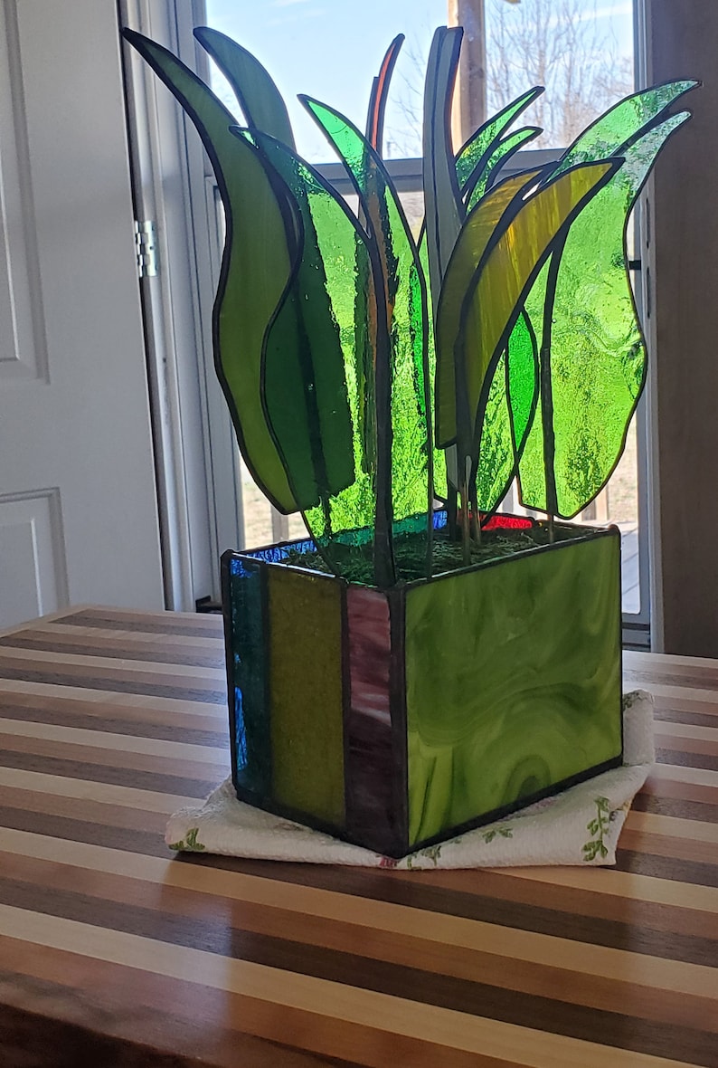 Colorful Glass House Plant in Stained Glass Planter - Etsy