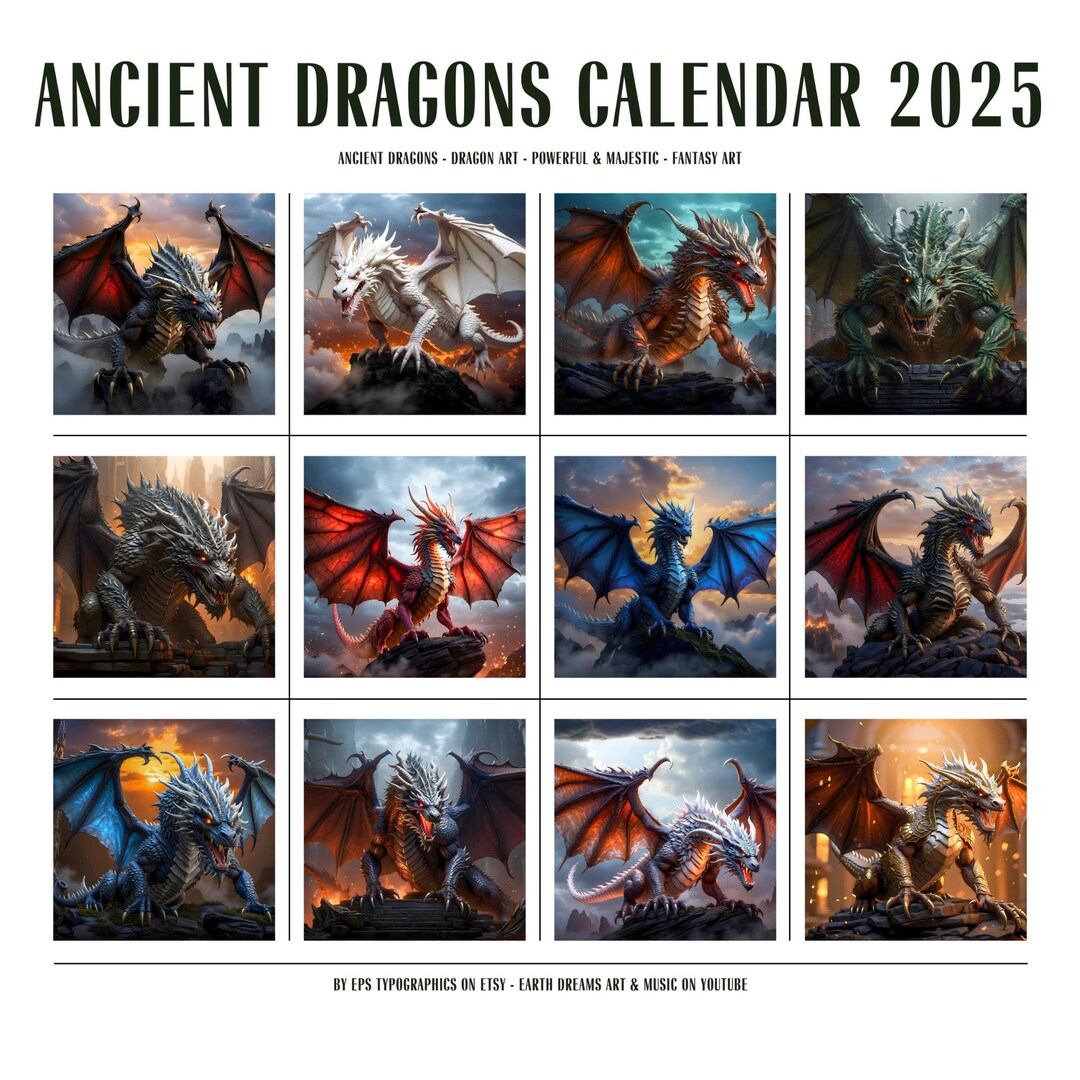 Ancient Dragon 2025 Wall Calendar Fantasy Art Monthly Calendar Home ...