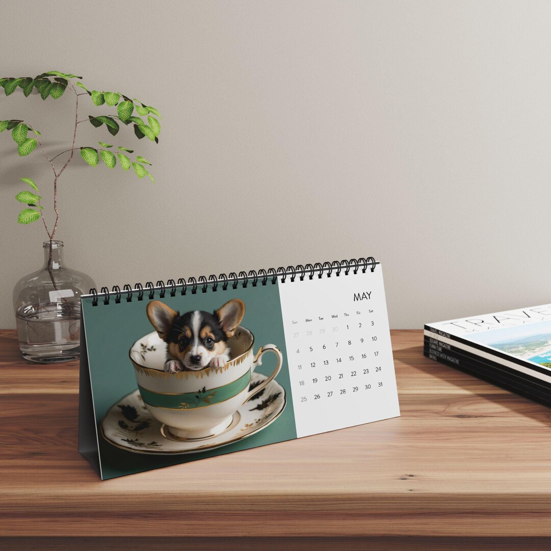Mutts in Mugs 2025 Desk Calendar Cute Puppy Art Dog Lovers Calendar Home Decor Office Decor ...
