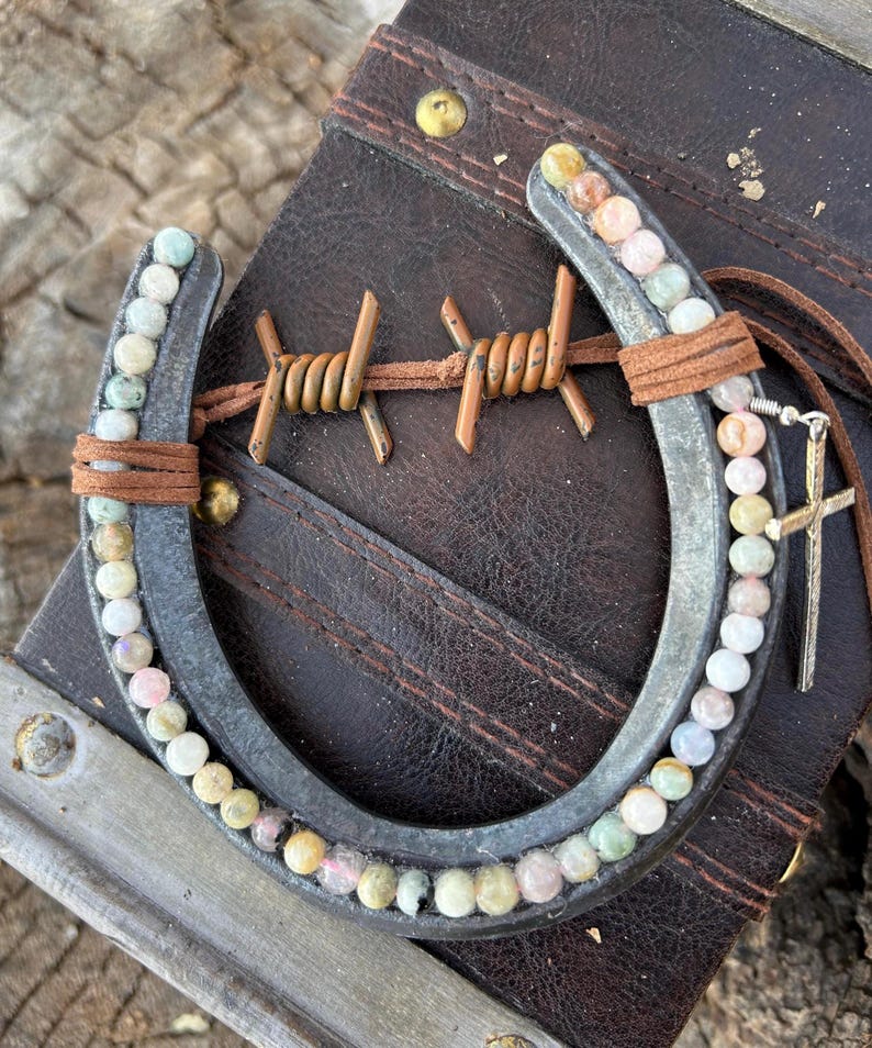 Horseshoe Wall Art. Earth Drawn Granite With Silver Cross and Genuine ...
