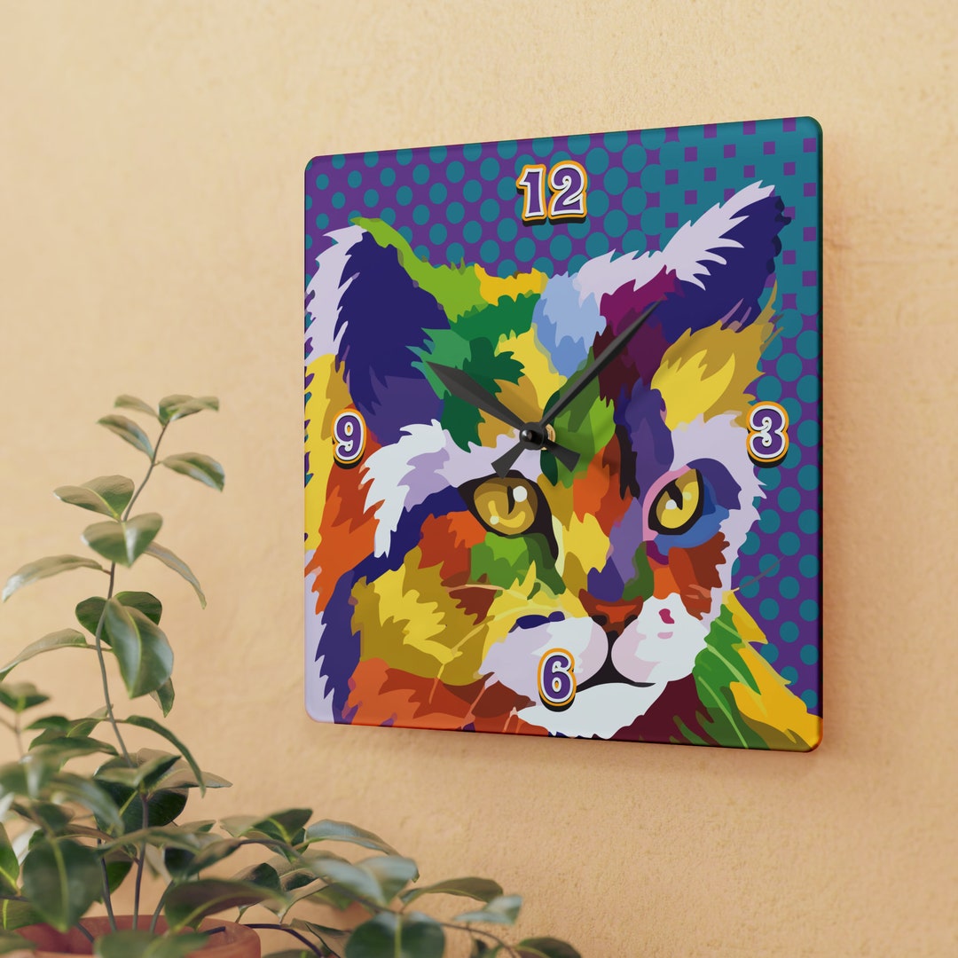 Pop Art Cat Wall Clock, Pop Art Clocks, Cat Wall Clock, Pop Art Cat ...