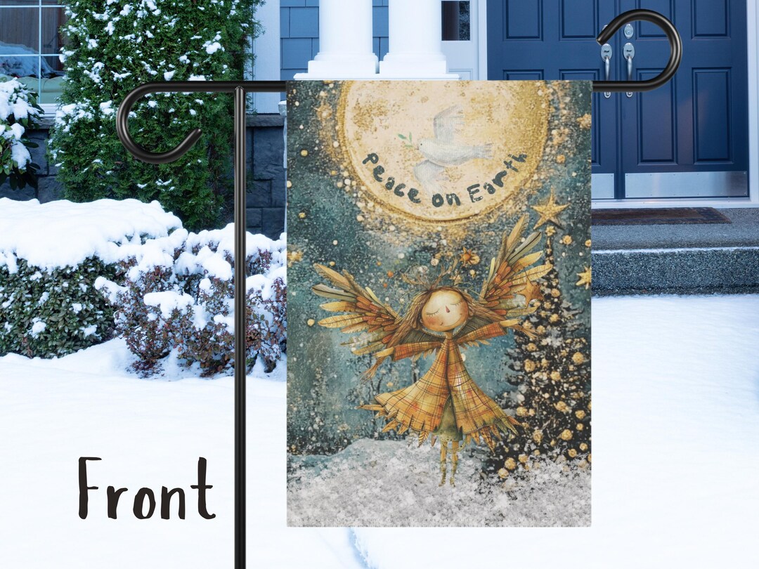 Christmas Garden Flag, Peace on Earth Whimsical Angel Moonlight Decor ...
