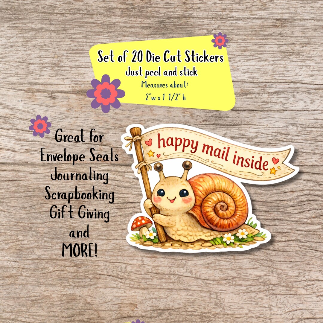 Happy Mail Inside Snail Sticker Seals – Set of 20 Die Cut Vinyl ...