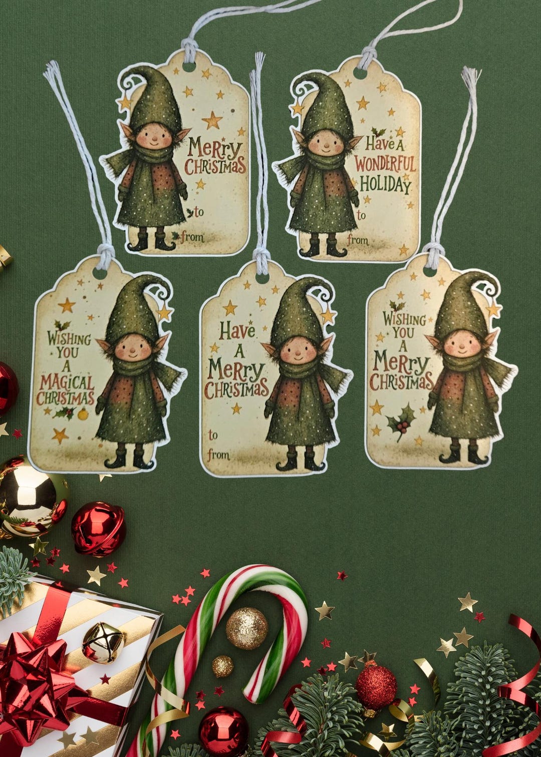 Christmas Gift Tags, Holiday Tags (printed & Shipped) (set of 10) Elf ...