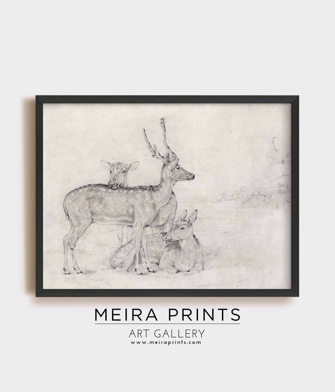 Vintage Deer Sketch Painting, Antique Neutral Deer Forest Line Art ...