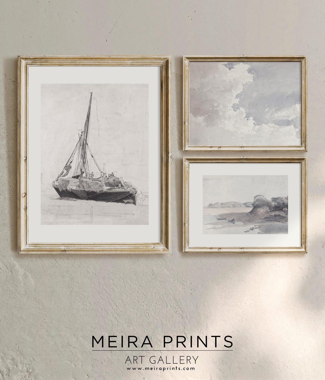Vintage Neutral Nautical Gallery Wall Art Set of 3, Antique Muted ...