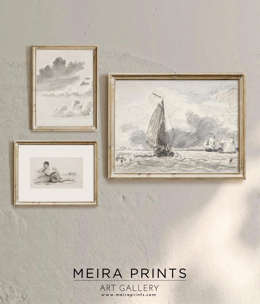Vintage Nautical Gallery Wall Art Set of 3, Neutral Antique Muted ...