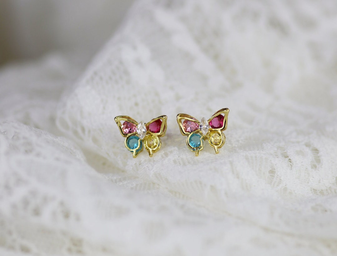 Sterling Silver Gold Plated Butterfly Earrings Colorful Butterfly ...