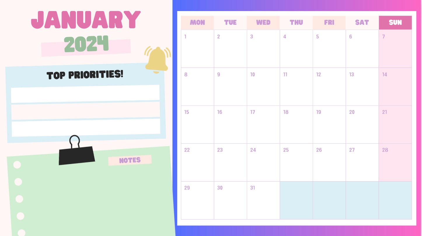 2024 Printable Calendar Pastel Cute Girly Calendar - Etsy Canada