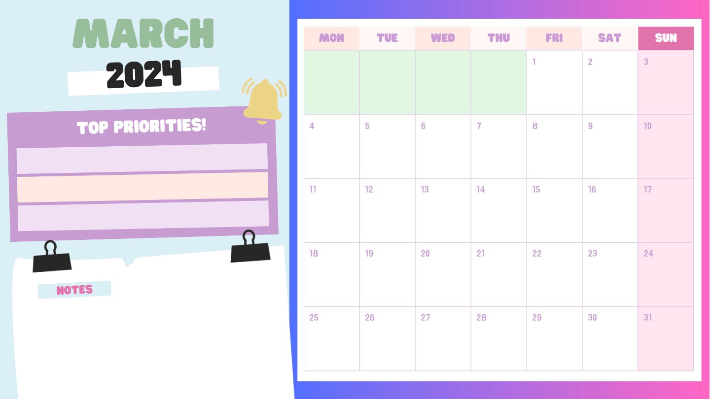 2024 Printable Calendar Pastel Cute Girly Calendar - Etsy