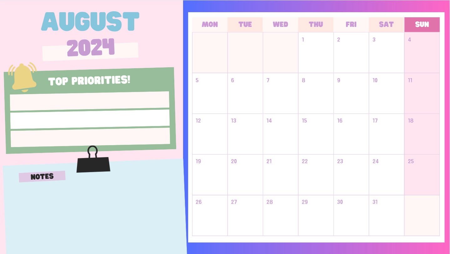 2024 Printable Calendar Pastel Cute Girly Calendar - Etsy Canada