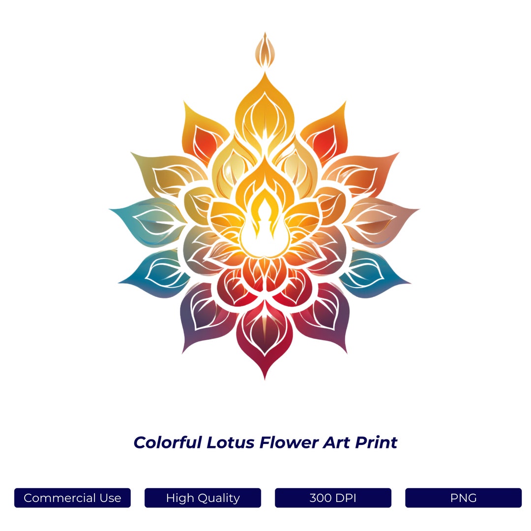 Colorful Lotus Flower Art Print, Spiritual Meditation Yoga Wall Decor ...