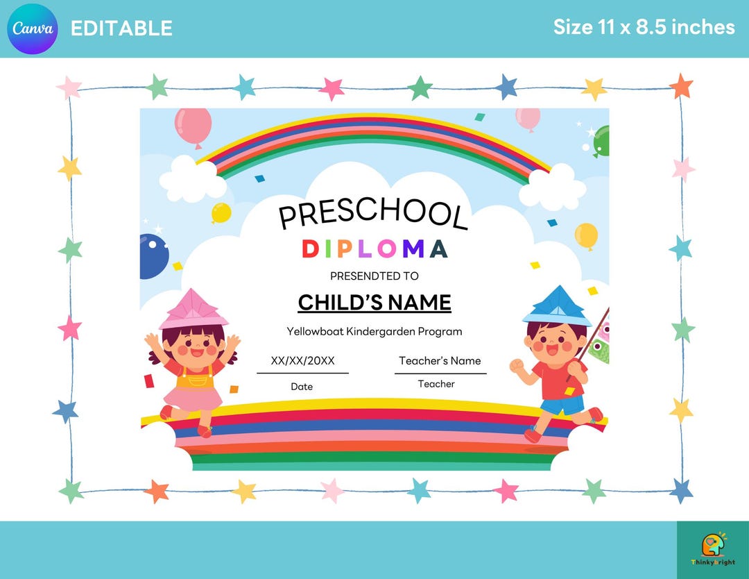 Colorful Preschool Diploma Certificates - Editable Graduation Template ...