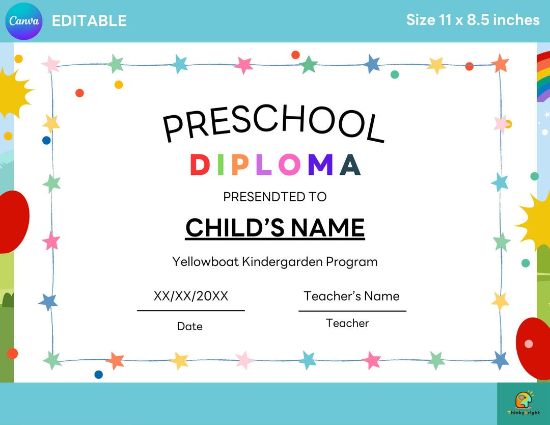 Preschool Graduation Certificate Bundle – 20 Editable Canva Templates ...