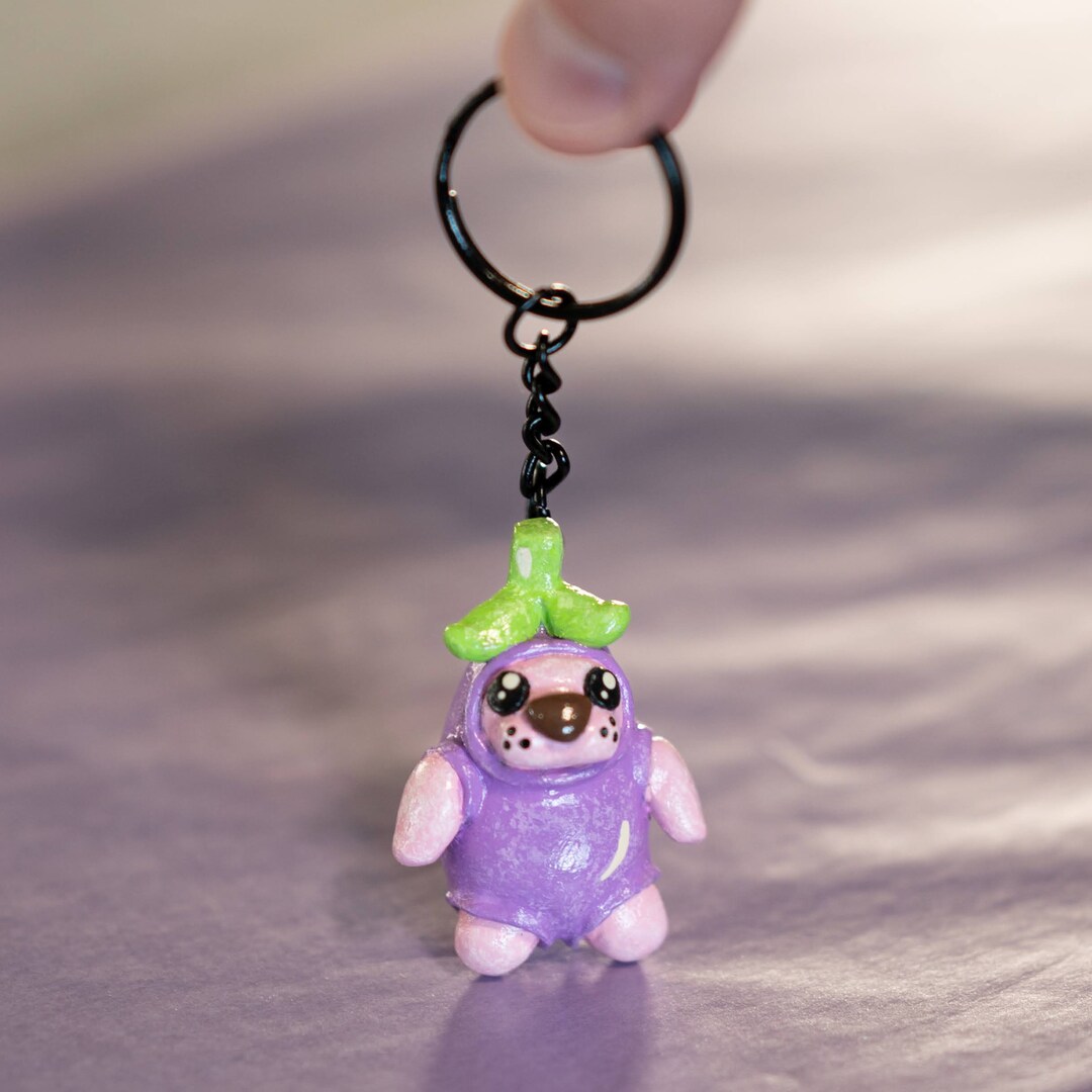 Handmade Polymer Clay Kawaii Courage Eggplant Keychain - Etsy