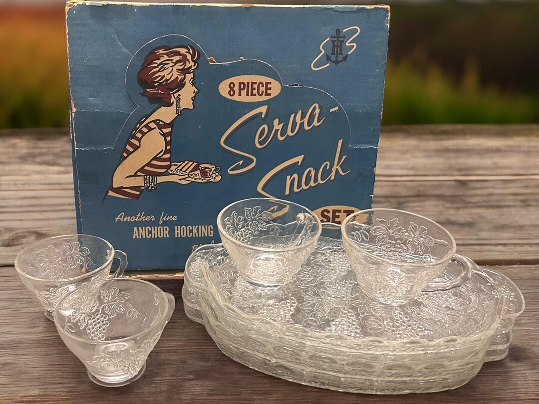 Vintage 1960s Anchor Hocking Serva-snack Set 8 Piece W Original Box ...