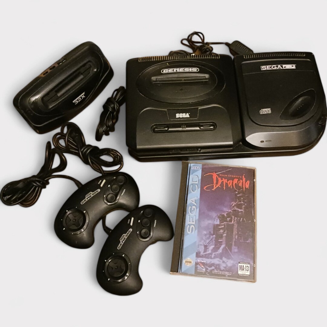 Sega CD Genesis 32X Retro Gaming Consoles W Controllers & Dracula Game ...
