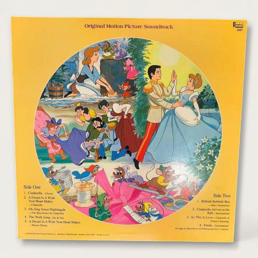 Rare Disney's Cinderella Movie Soundtrack Picture Disc Vinyl Record ...