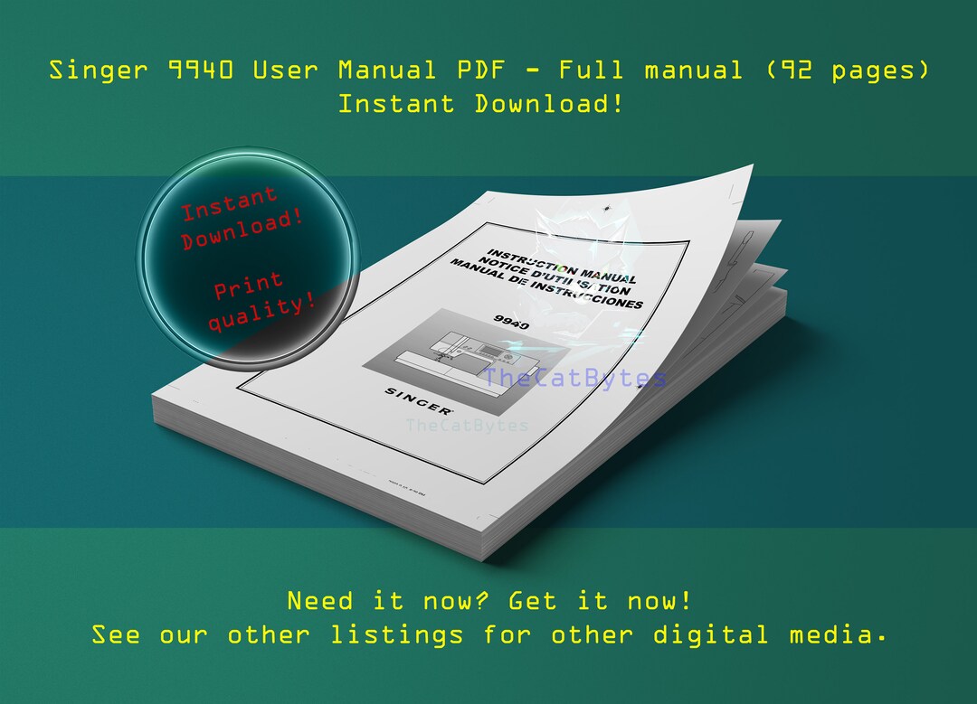 9940 Singer Sewing Machine Manual Instant Download to Print Singer 9940 ...