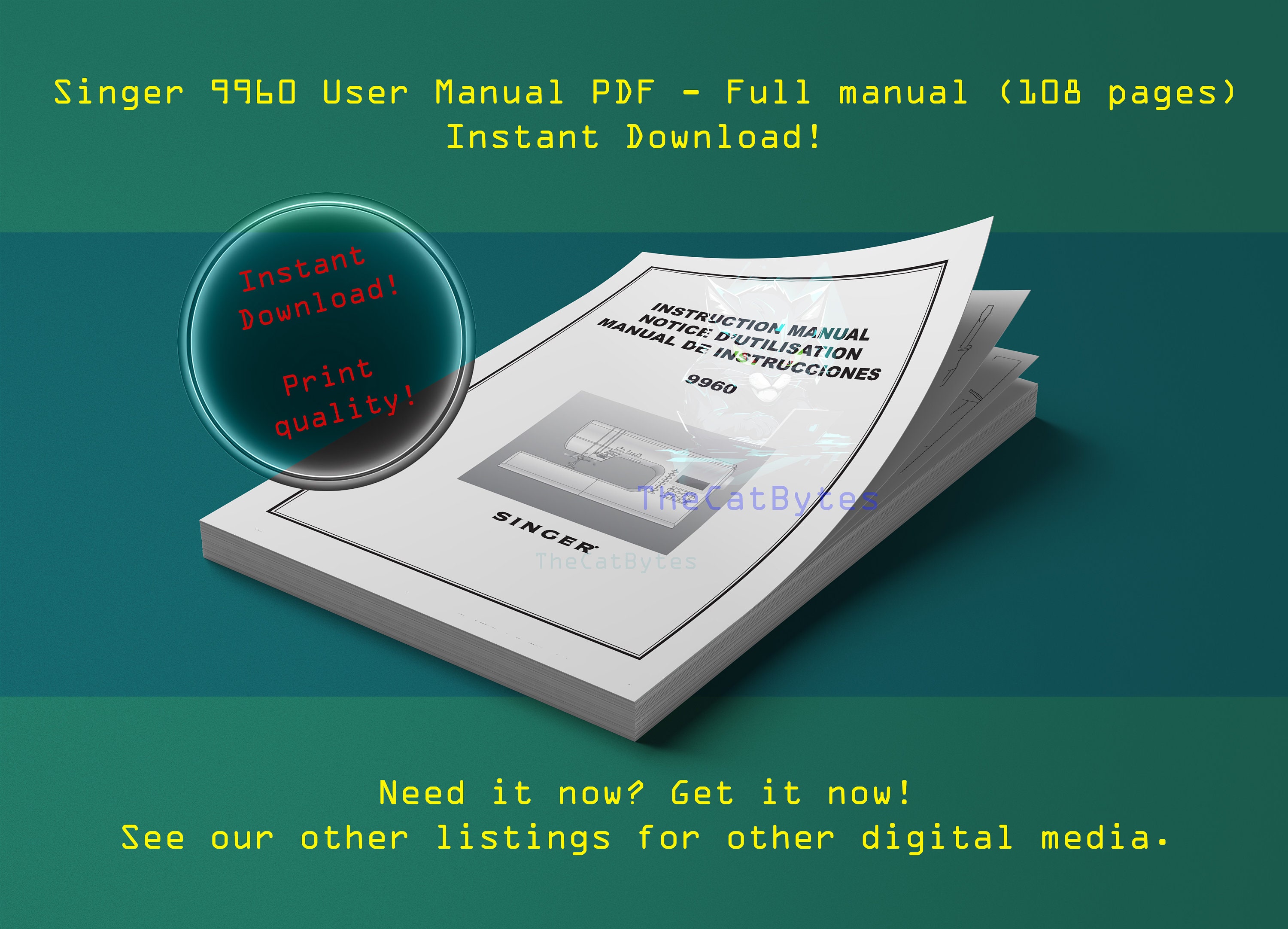 Singer Sewing Machine Manual Singer 9960 Manual Digital Download PDF ...