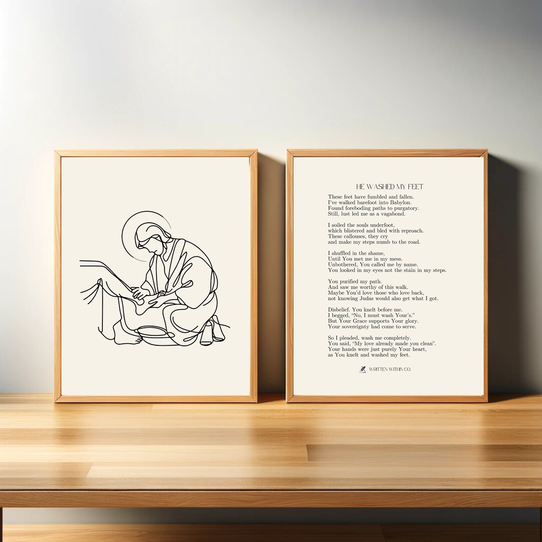 Jesus Washes Feet Art & Poem Disciple Foot Washing Scene Christian ...