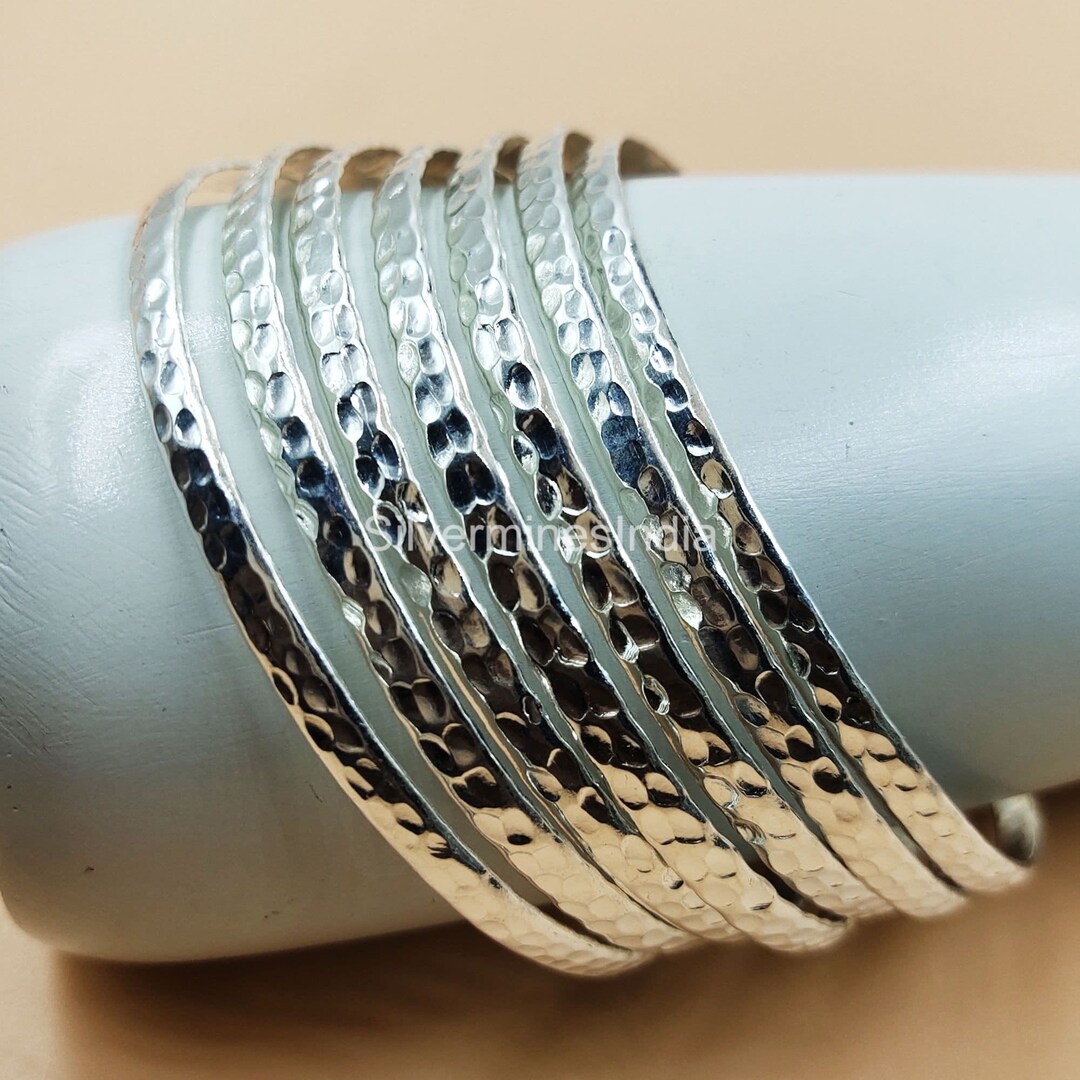 Hammered Sterling Silver Stacking Bangles - Set of 7 - Etsy