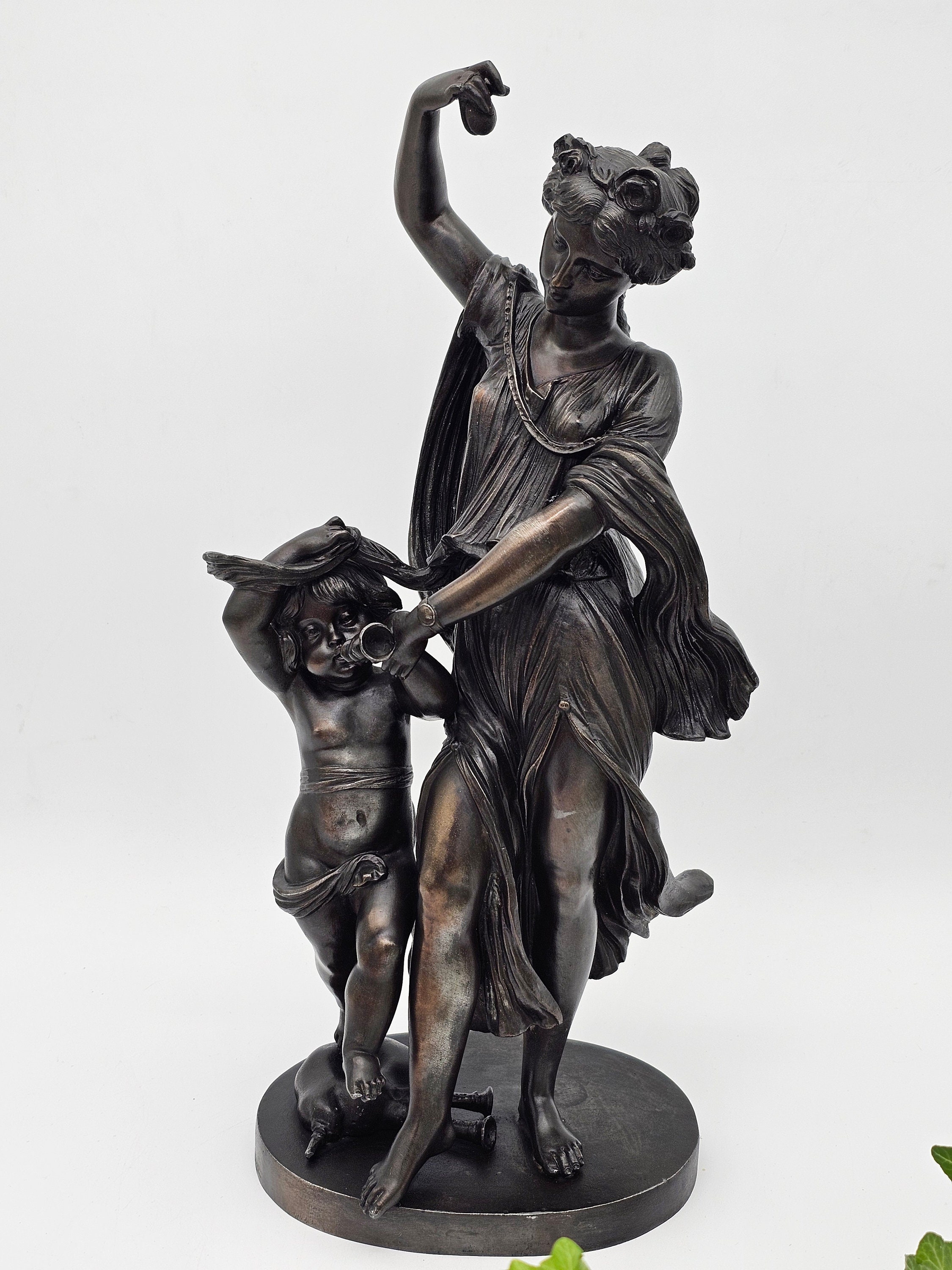 Antique Classical Cast Metal Statue Sculpture Maiden and Child Bronze ...