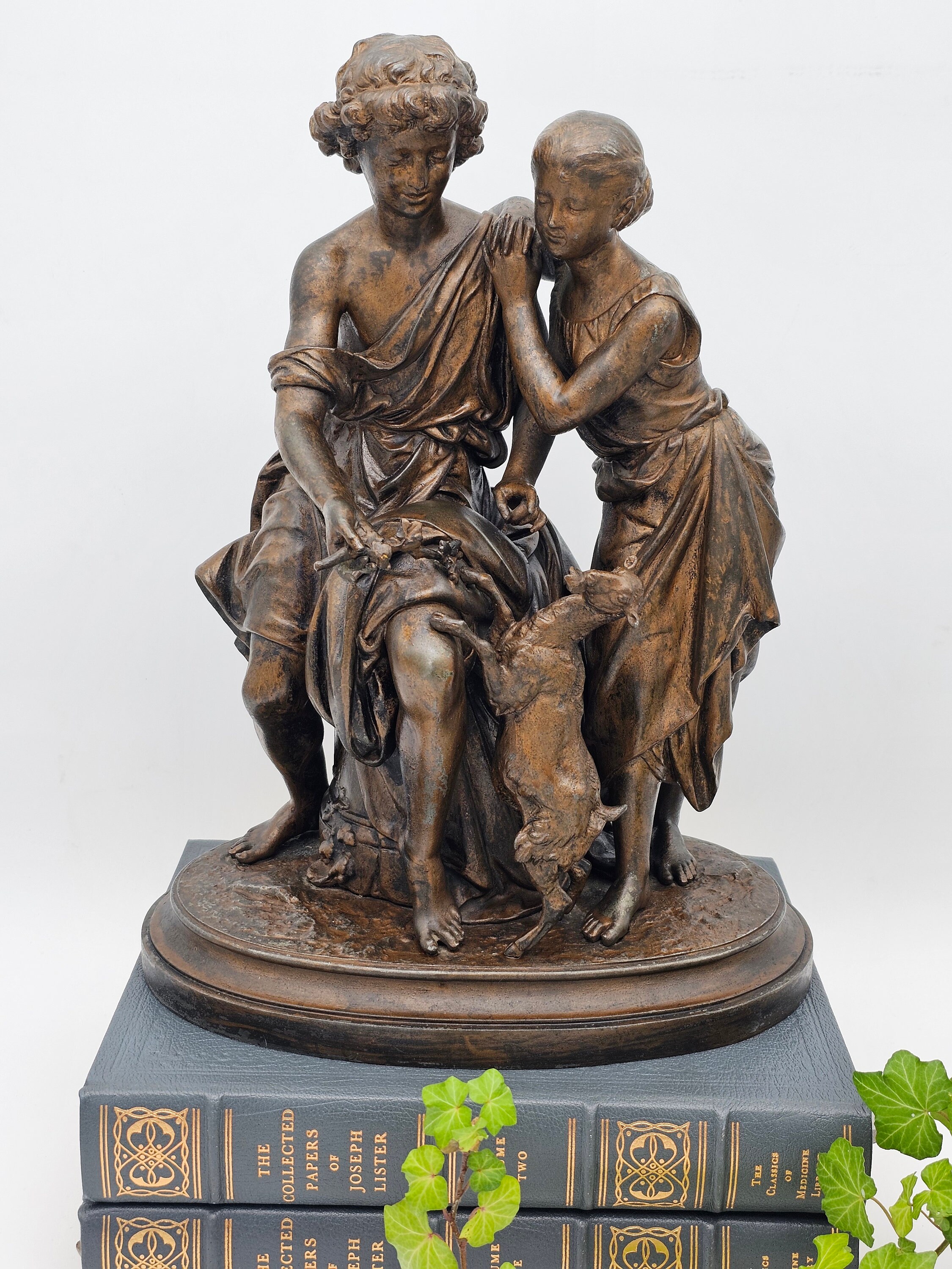 Antique Cast Metal Sculpture With Shepherd, Maiden and Goat - Etsy