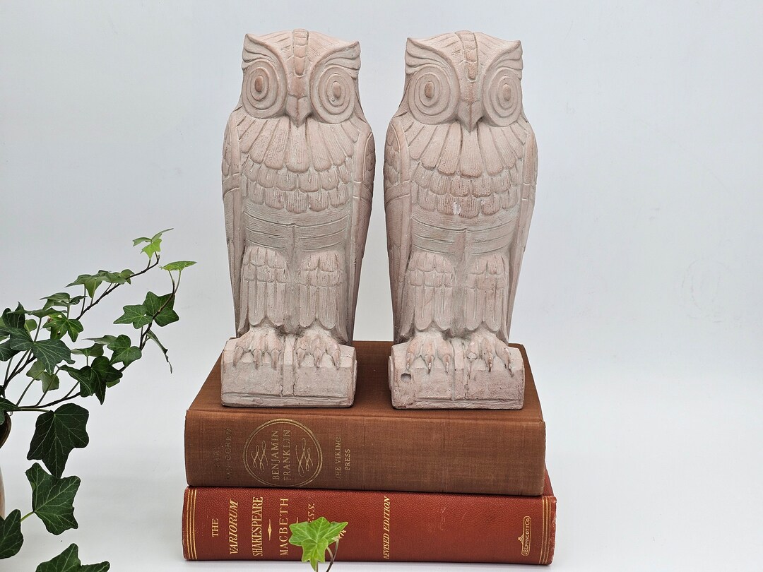 Very Rare Vintage Cast Sandstone Owl Bookends Library of Congress John ...