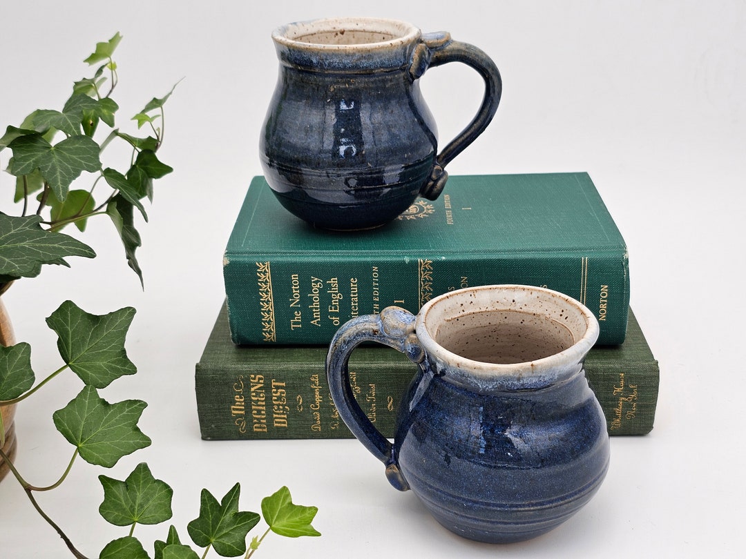 Vintage Pair of Matching Studio Pottery Stoneware Dark Blue Coffee/tea ...